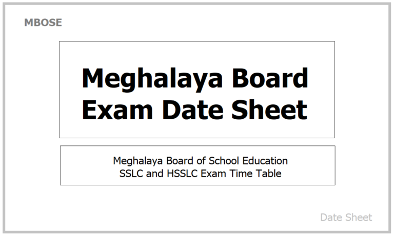 Meghalaya HSLC Date Sheet 2025 for Class 12 Exams on MBOSE website