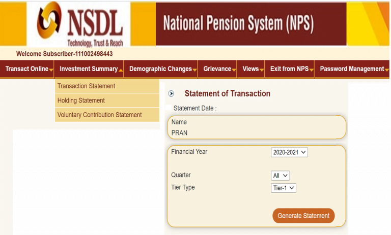 CPS PRAN Account Annual Statement 2022 download from NPS website cra ...